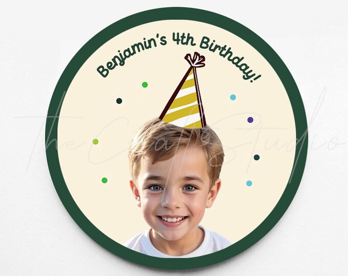 Cute Kids Birthday Party Sticker, Custom Birthday Face Sticker, Girl ...