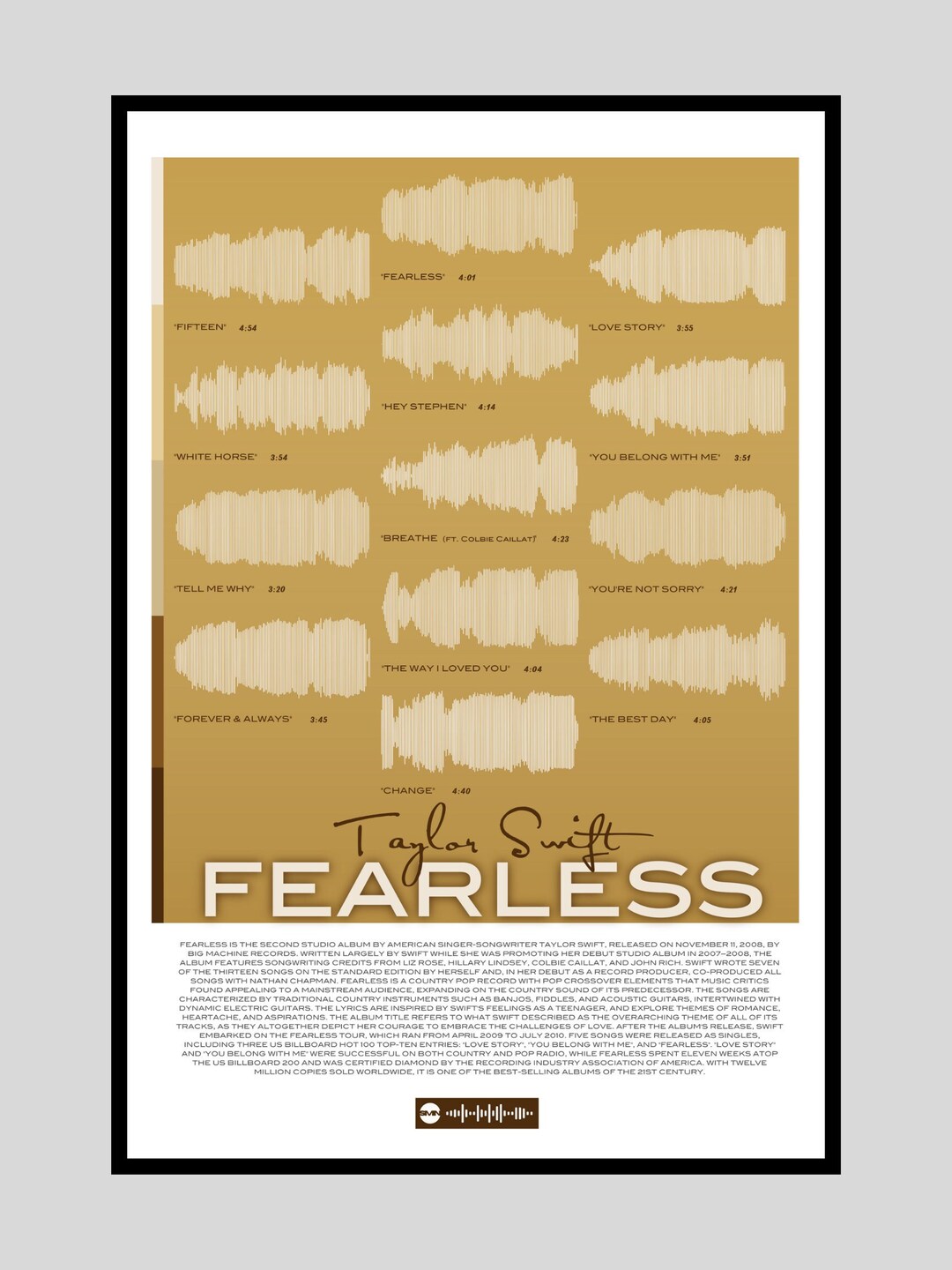 Taylor Swift 'fearless' Album Poster Pop Soundwave Print - Etsy