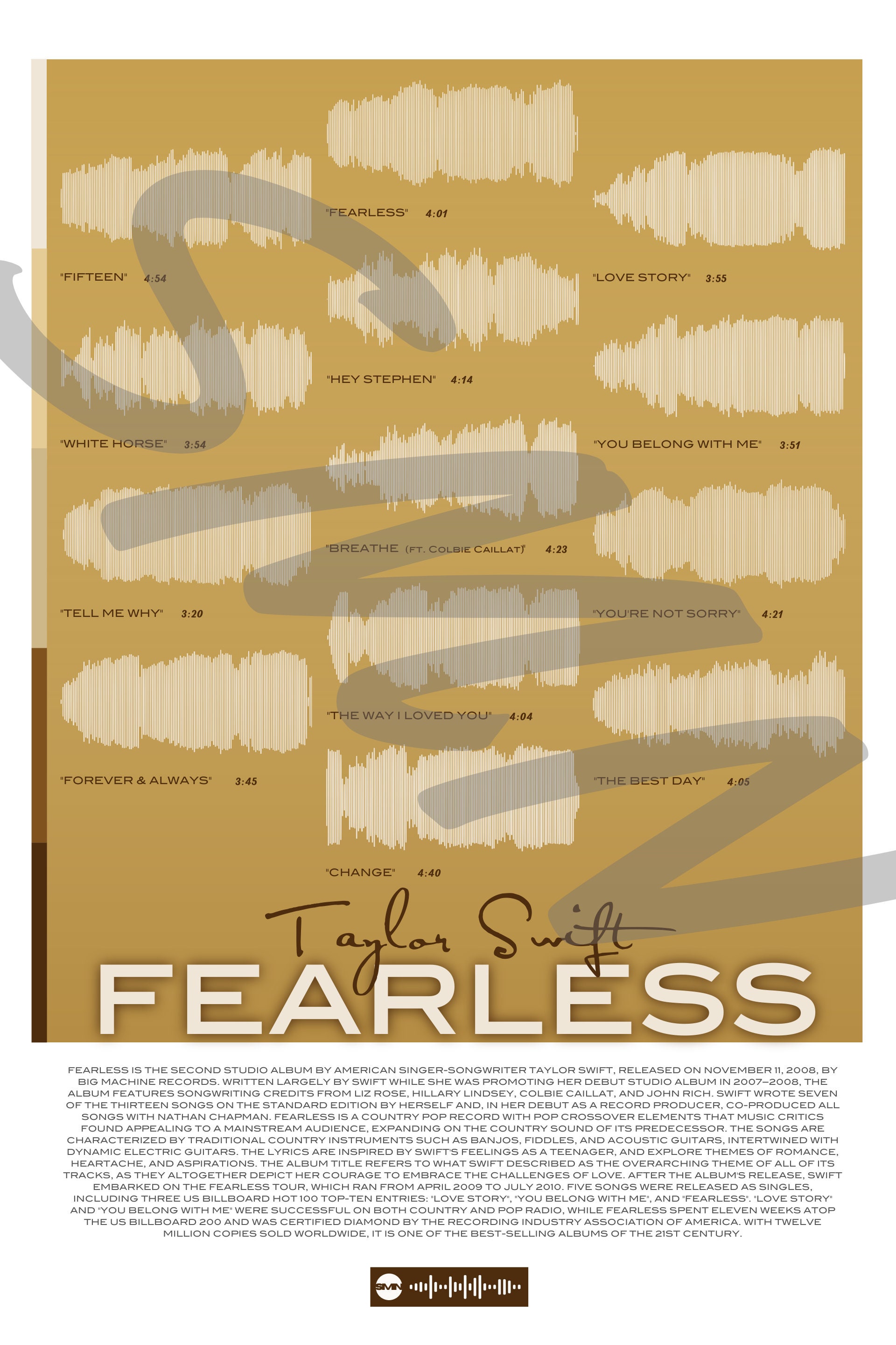 Taylor Swift 'fearless' Album Poster Pop Soundwave Print - Etsy