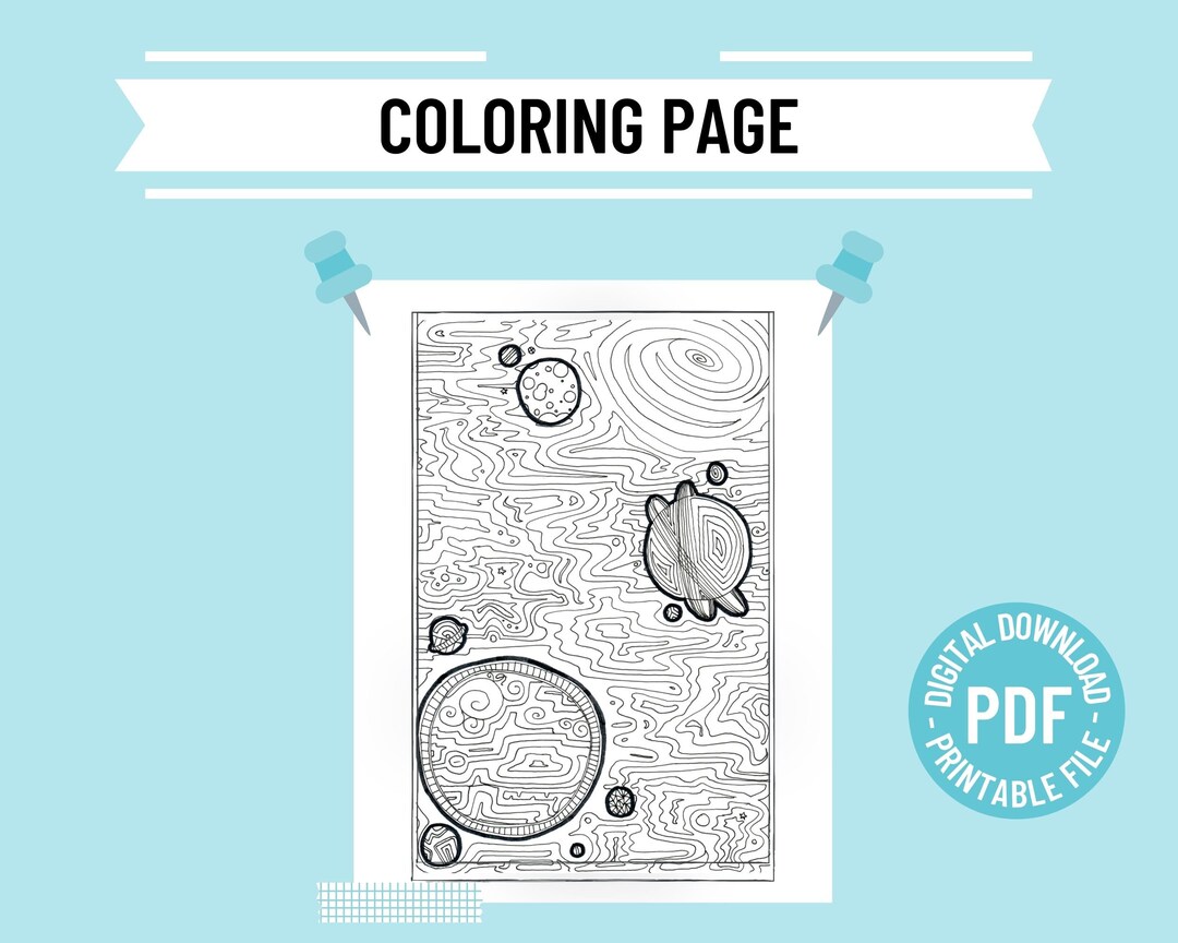 Space-themed Adult Coloring Page | Stars, Planets, Moons, and Galaxies ...