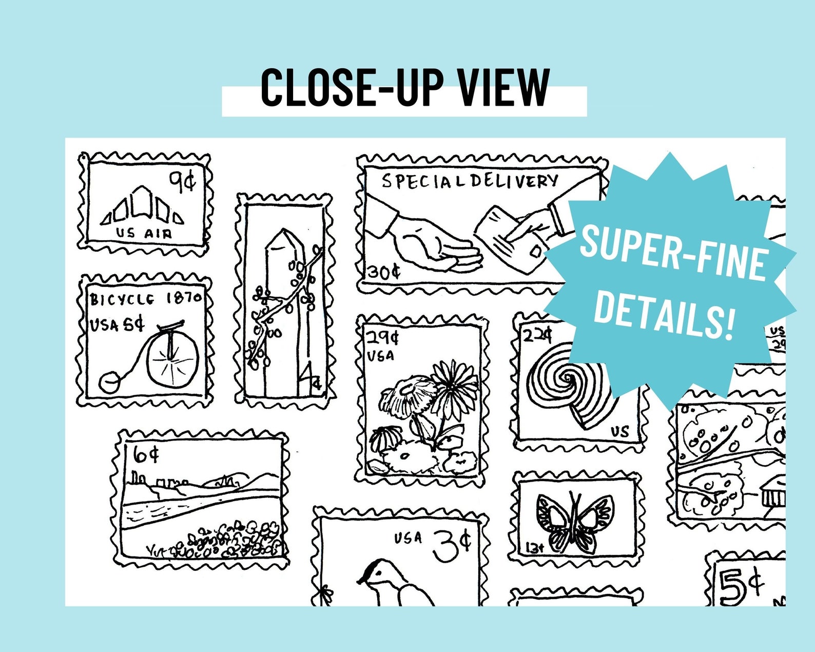 Vintage Letter Inspired Adult Coloring Page | Airmail Postage Stamps ...