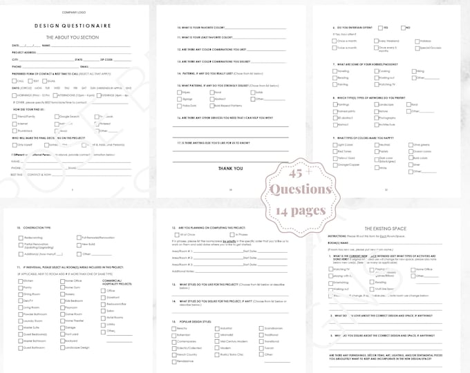Client Questionnaire & Booklet Layout for Interior Design Word Docx ...