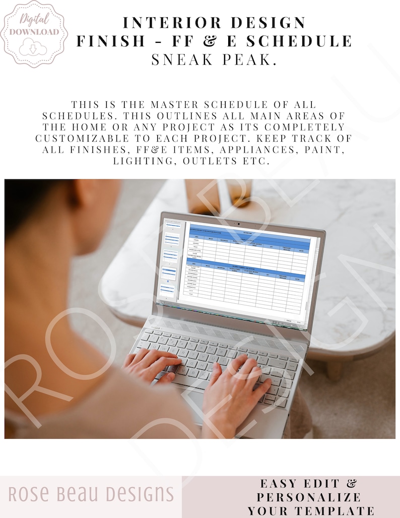 Interior Design Editable Specifications FF&E Finish Schedule Master ...