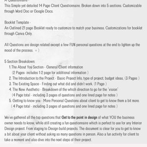 Client Questionnaire & Booklet Layout for Interior Design | Word Docx ...