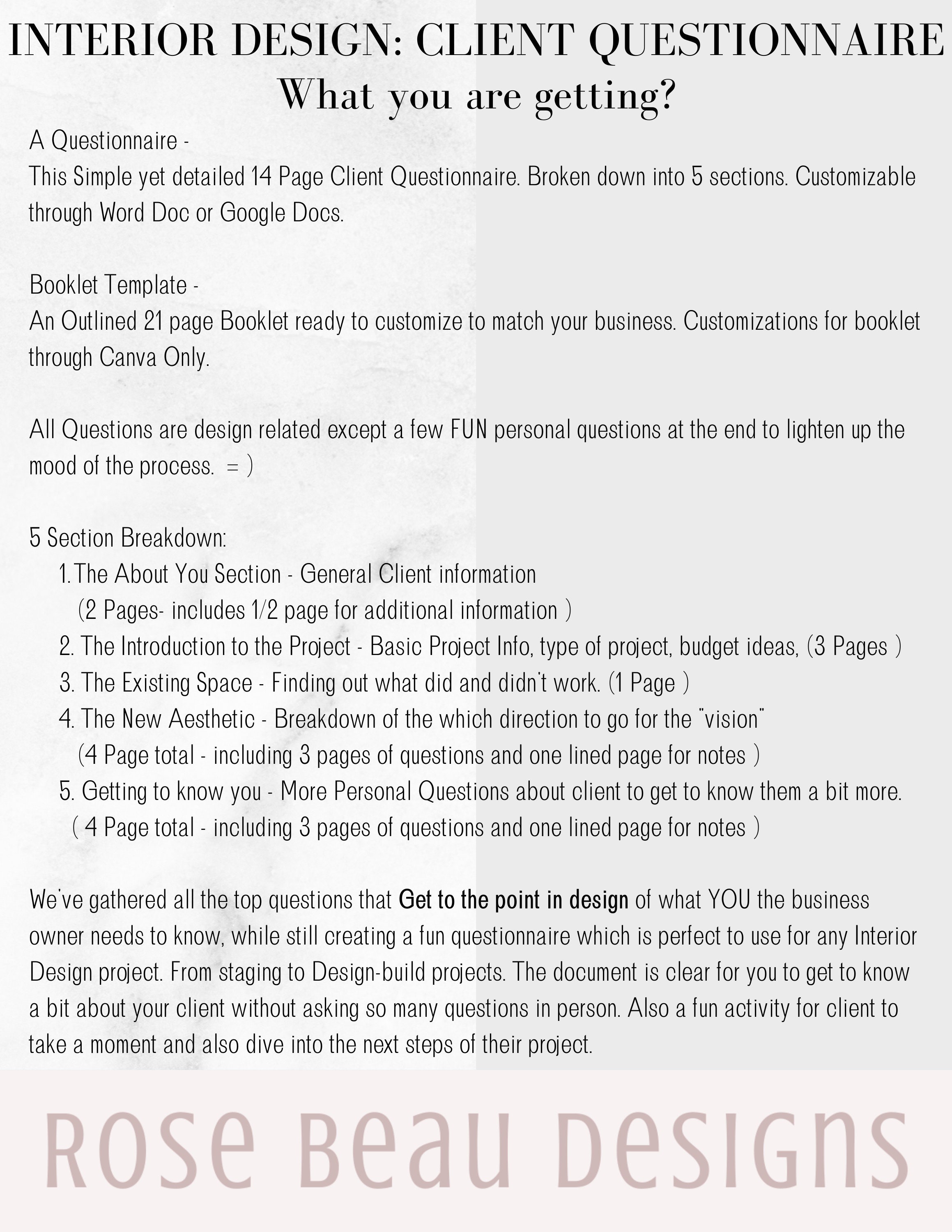 Client Questionnaire & Booklet Layout for Interior Design - Etsy