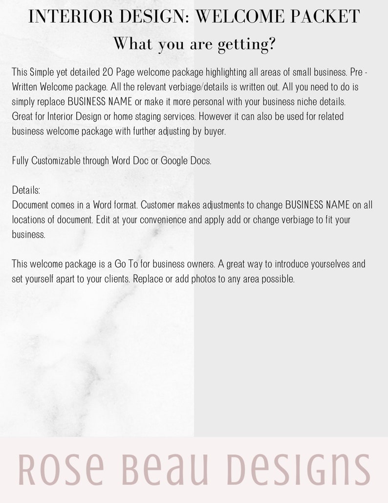 Welcome Packet EDITABLE Pre Written | Interior Design | Word Docx ...