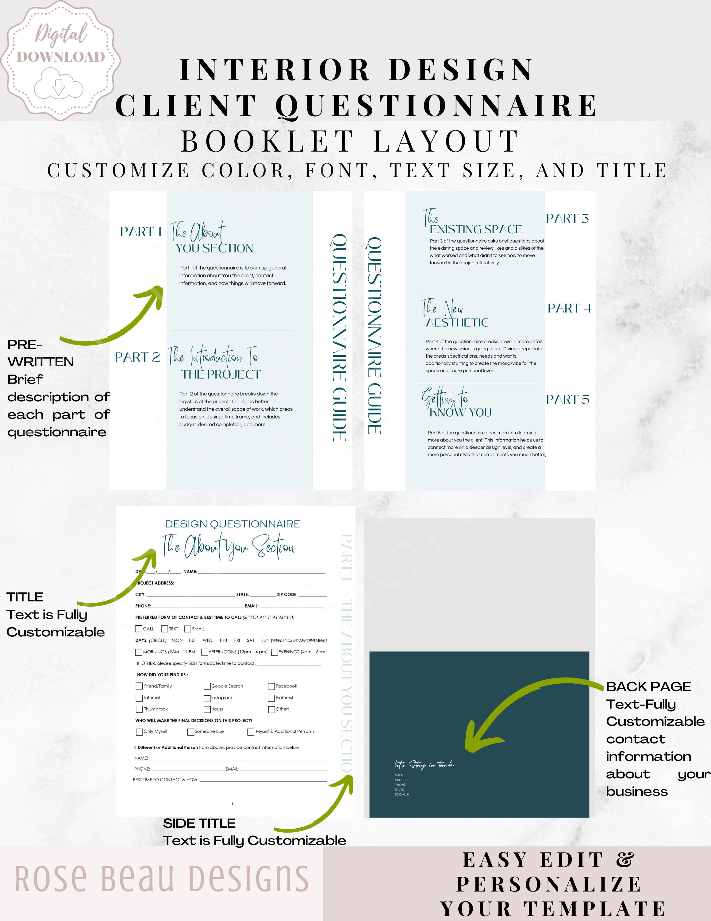 Client Questionnaire & Booklet Layout for Interior Design - Etsy