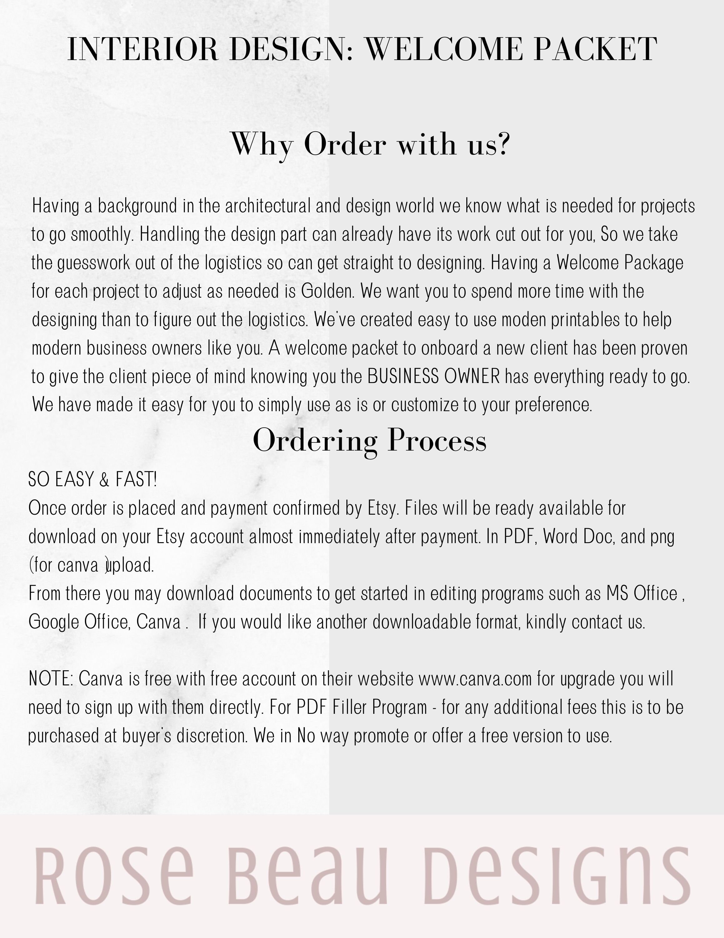 Welcome Packet EDITABLE Pre Written | Interior Design | Word Docx ...