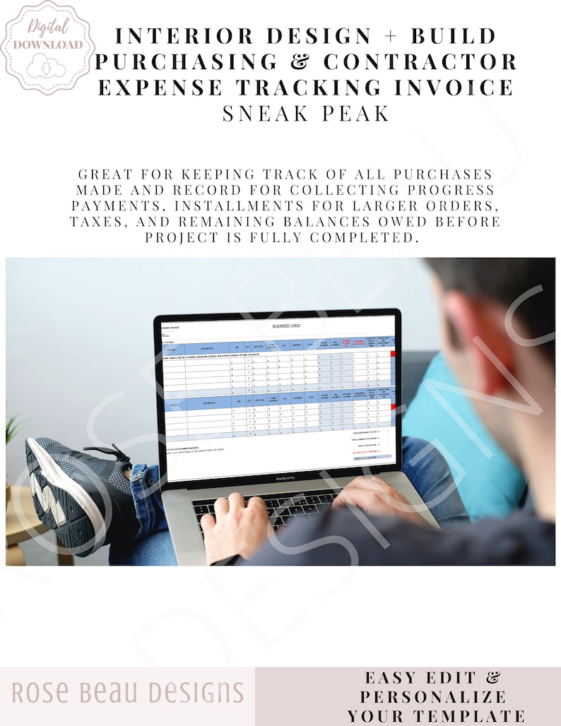 Interior Design 5 Editable Templates Schedules and Invoices | Excel ...