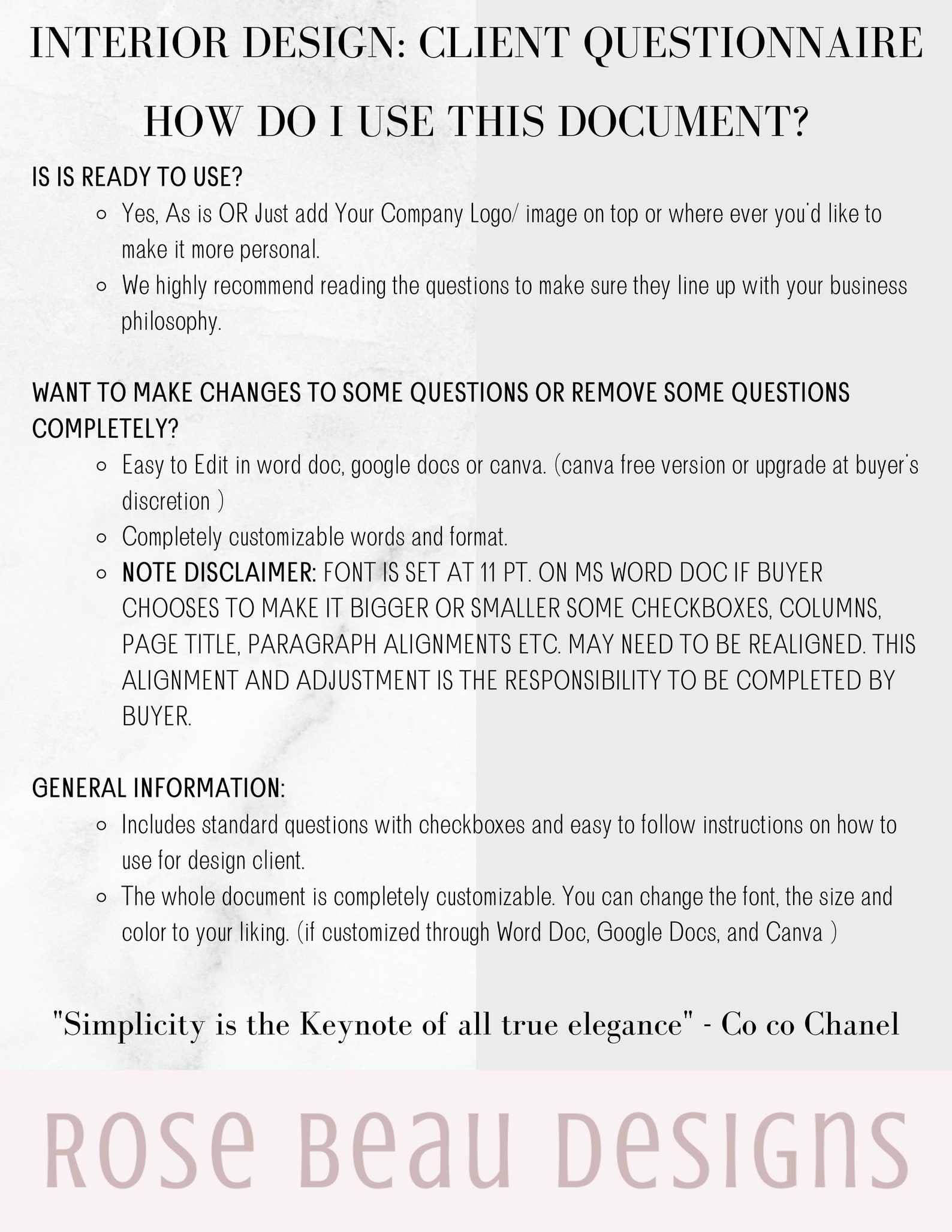 Client Questionnaire & Booklet Layout for Interior Design - Etsy UK