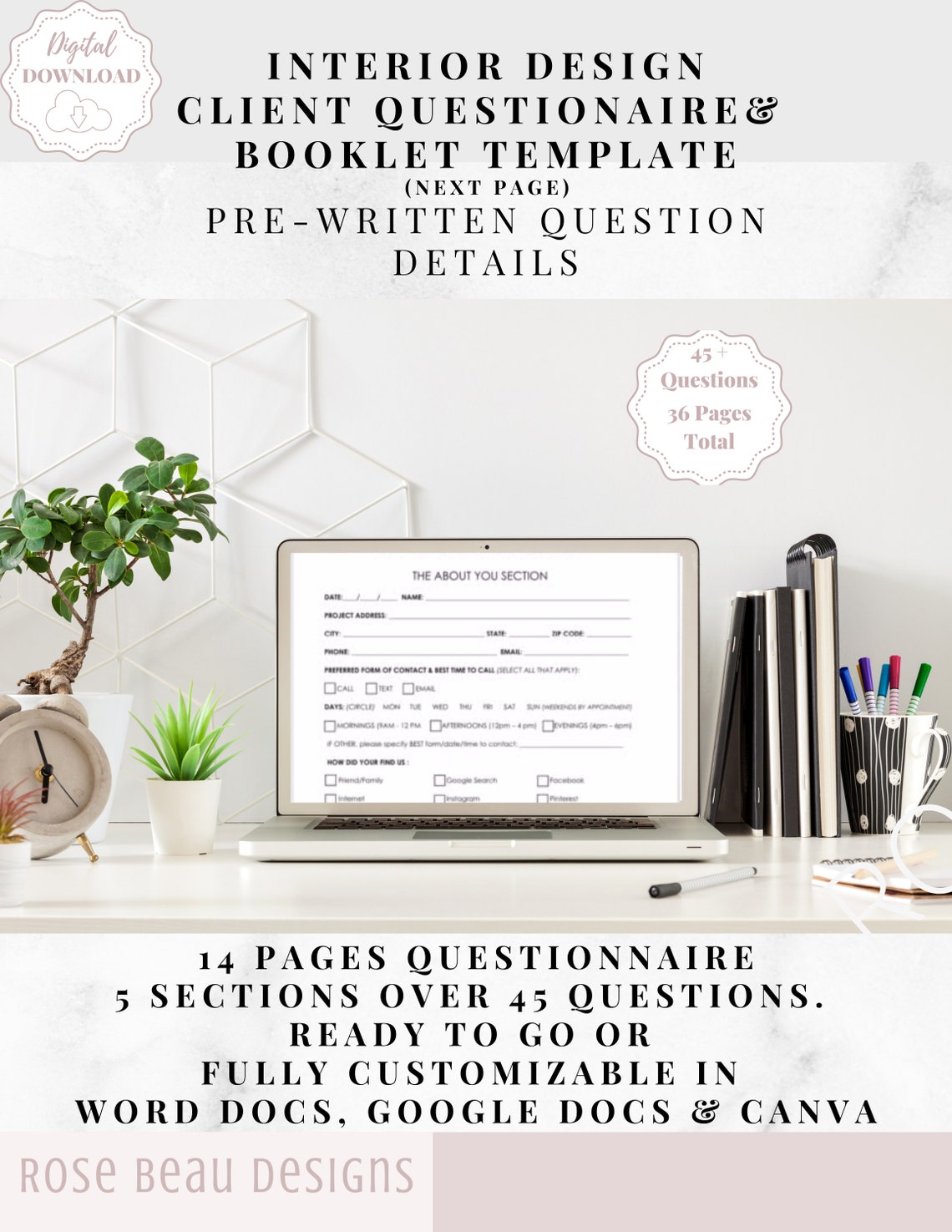 Client Questionnaire & Booklet Layout for Interior Design | Word Docx ...