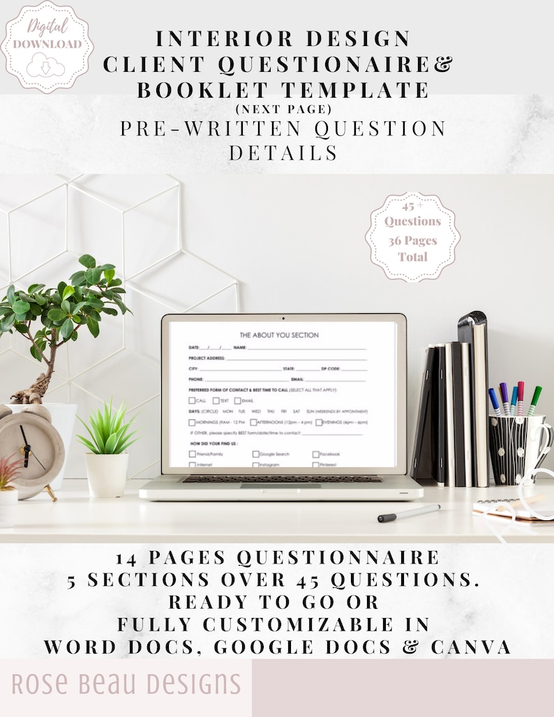 Client Questionnaire & Booklet Layout for Interior Design | Word Docx ...