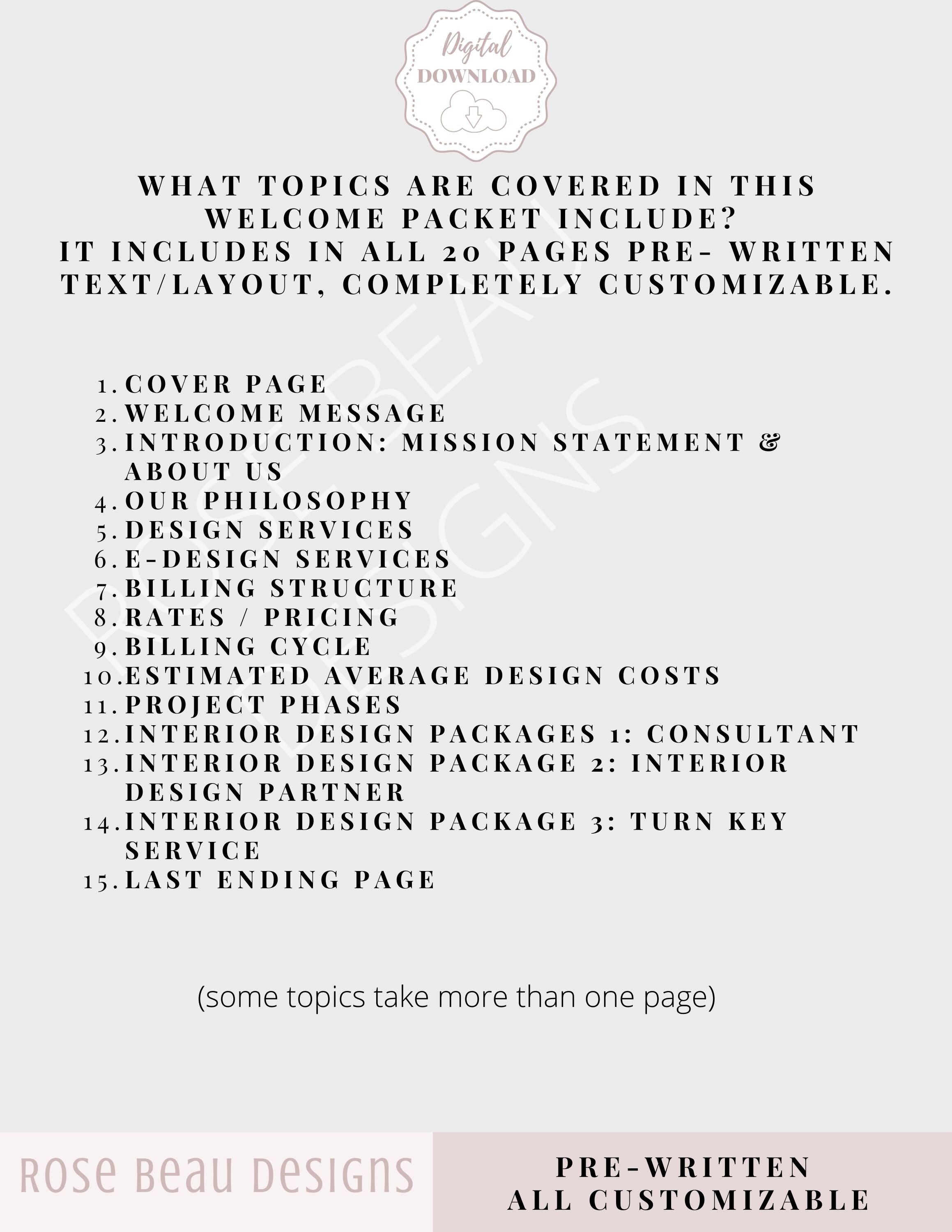 Welcome Packet EDITABLE Pre Written | Interior Design | Word Docx ...