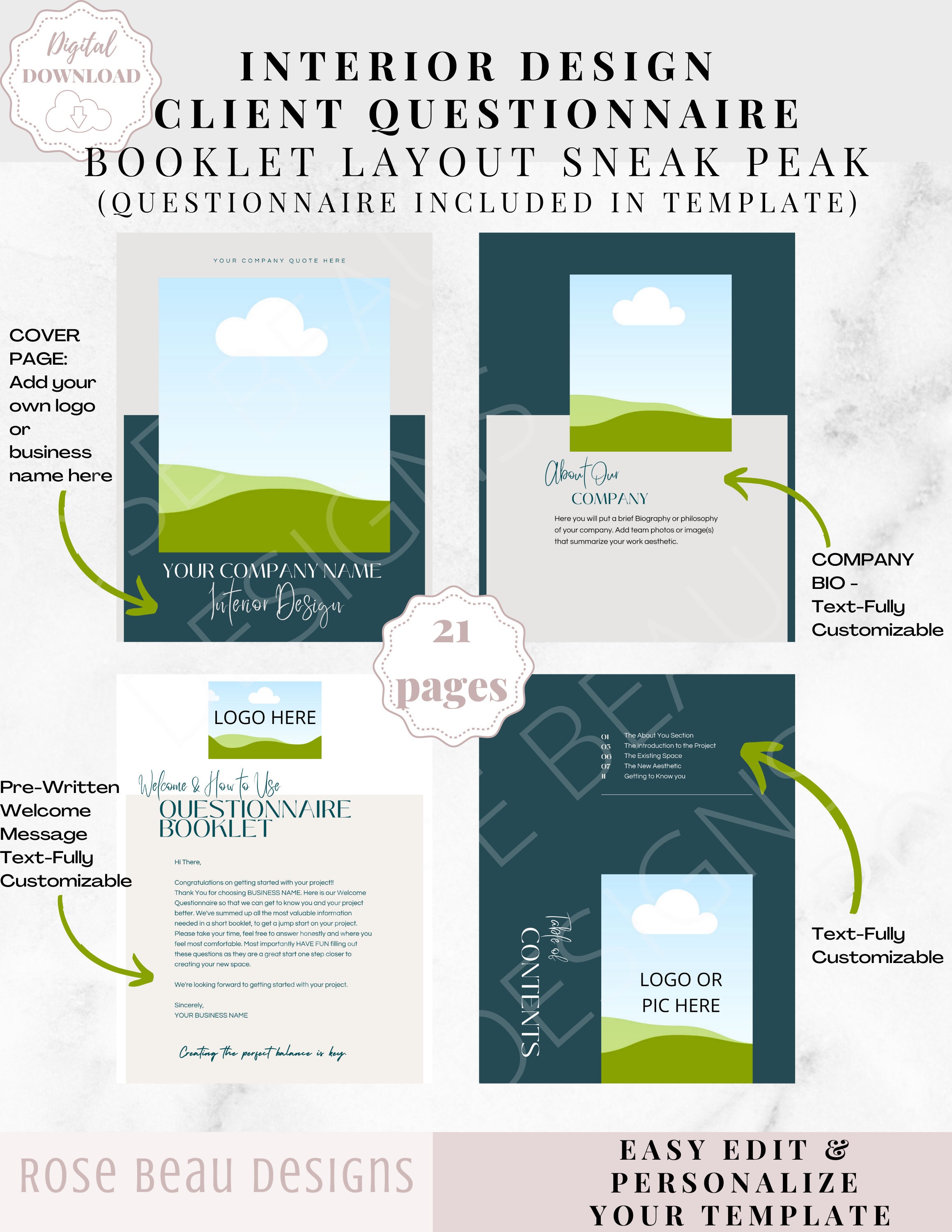 Client Questionnaire & Booklet Layout for Interior Design - Etsy