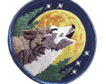 Howling Wolf With Moon Patch Classic Travel Wildlife Outdoor Camping ...