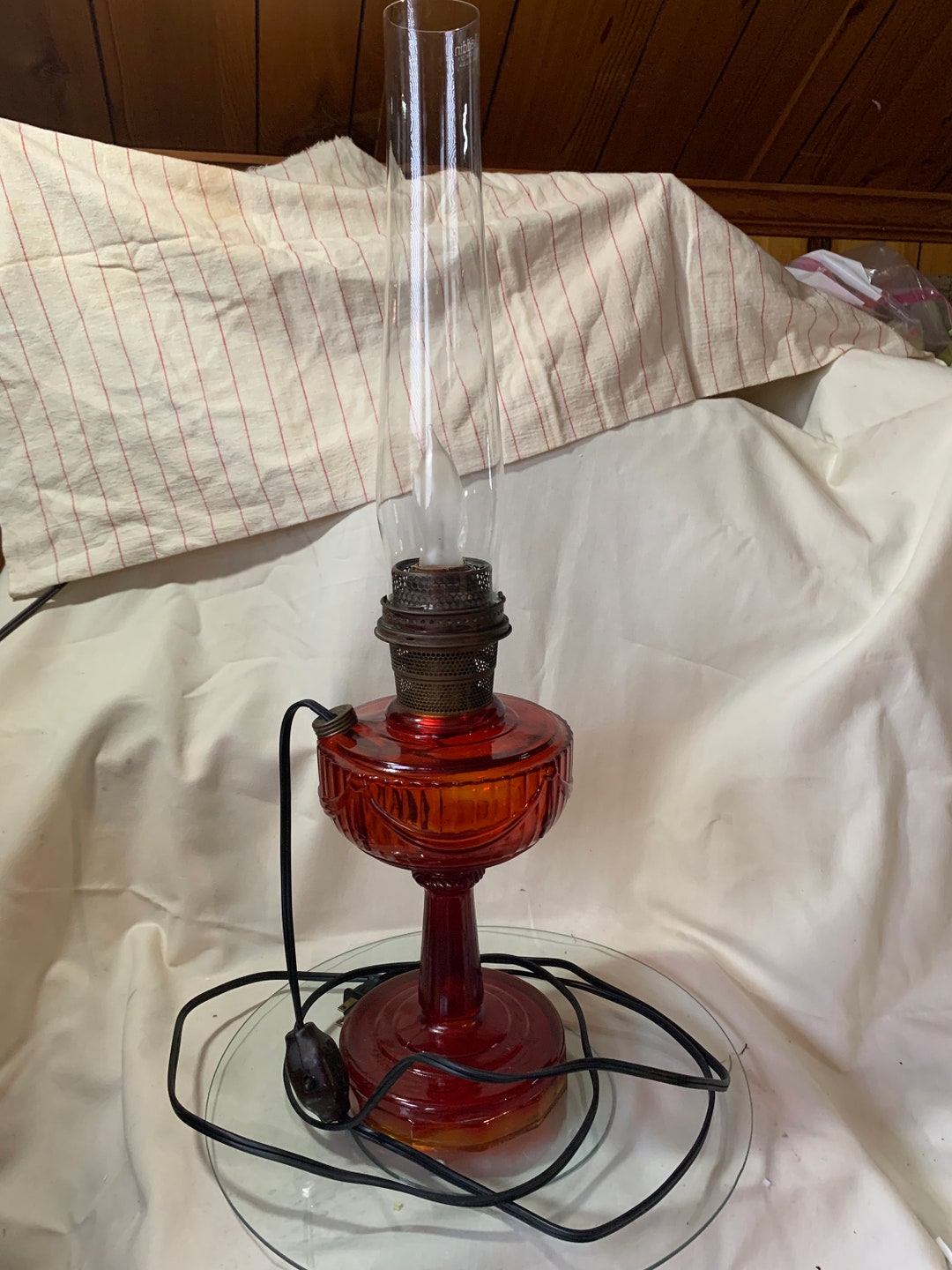 Aladdin Ruby Red Tall Lincoln Drape Lamp - Electrified - Etsy
