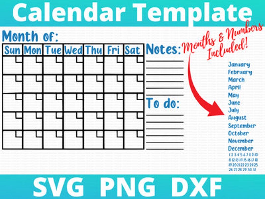 Blank Calendar With Notes & to Do Svg File Month of Svg - Etsy Singapore