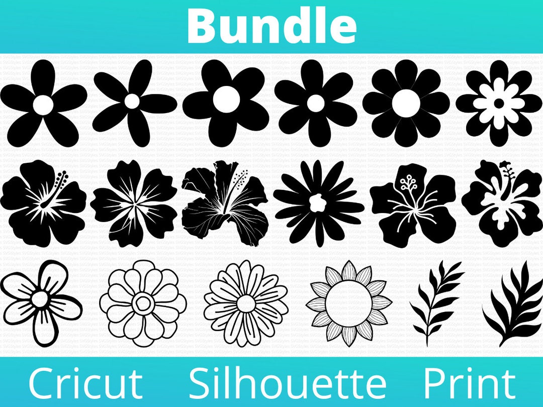 Flowers SVG Bundle, Flowers Clipart, Leaves Svg, Rose SVG, Circut Cut Files Silhouette, Flowers ...