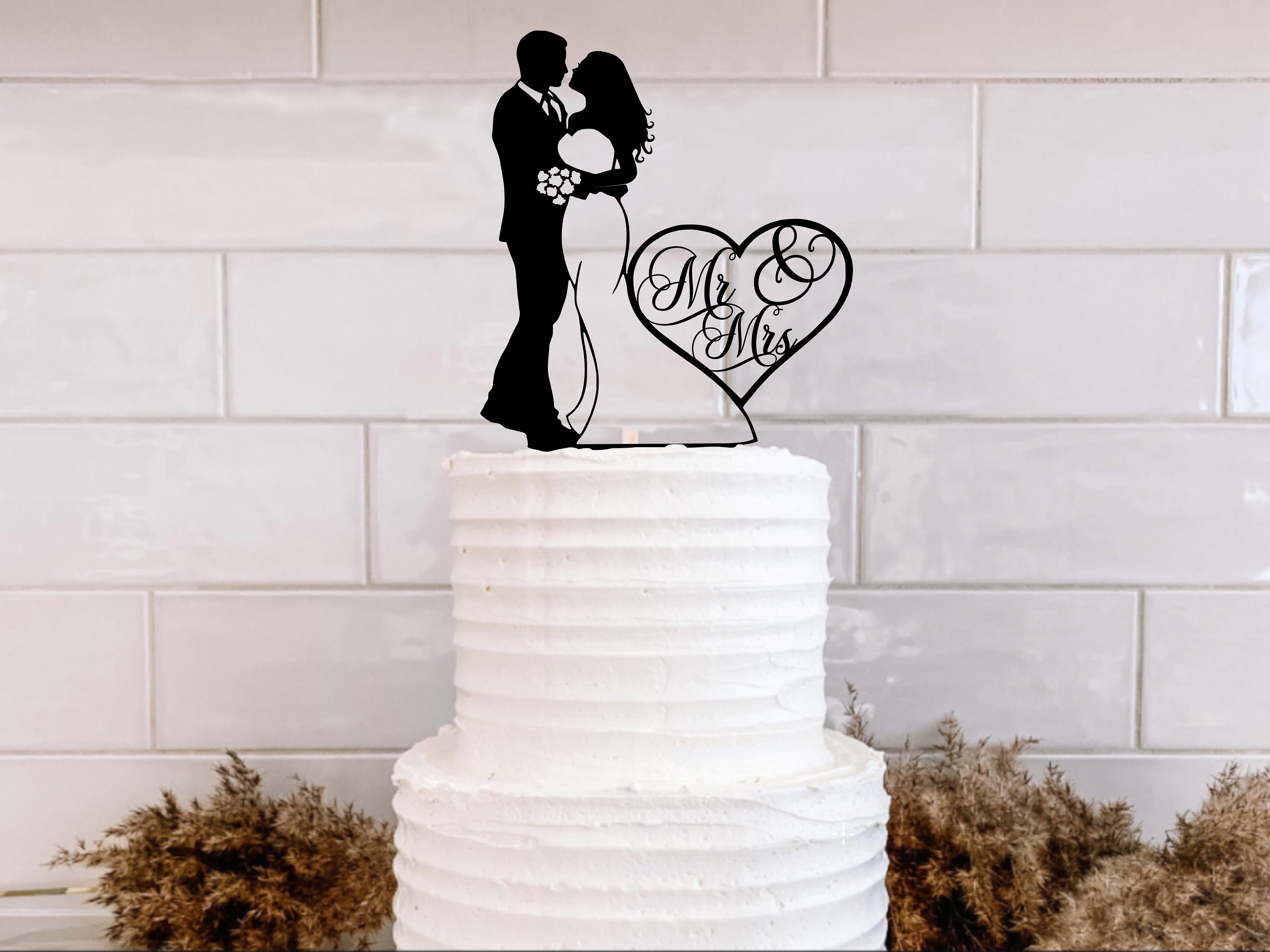 Wedding Cake Topper SVG Bride and Groom With Heart Mr & Mrs. - Etsy ...