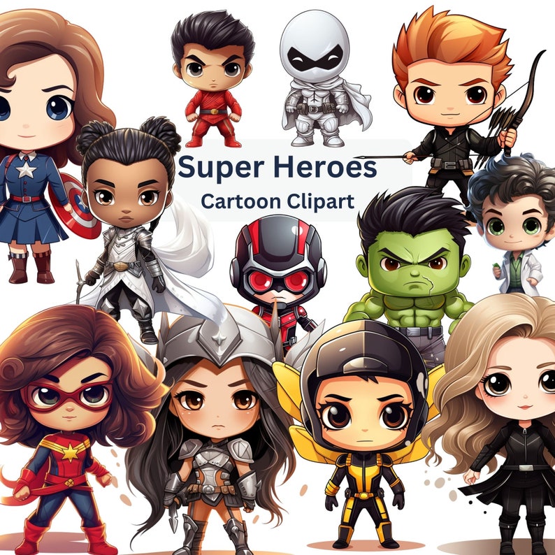 Super Heroes and Villain Clipart, Set of 35 Classic Superheroes Cute ...