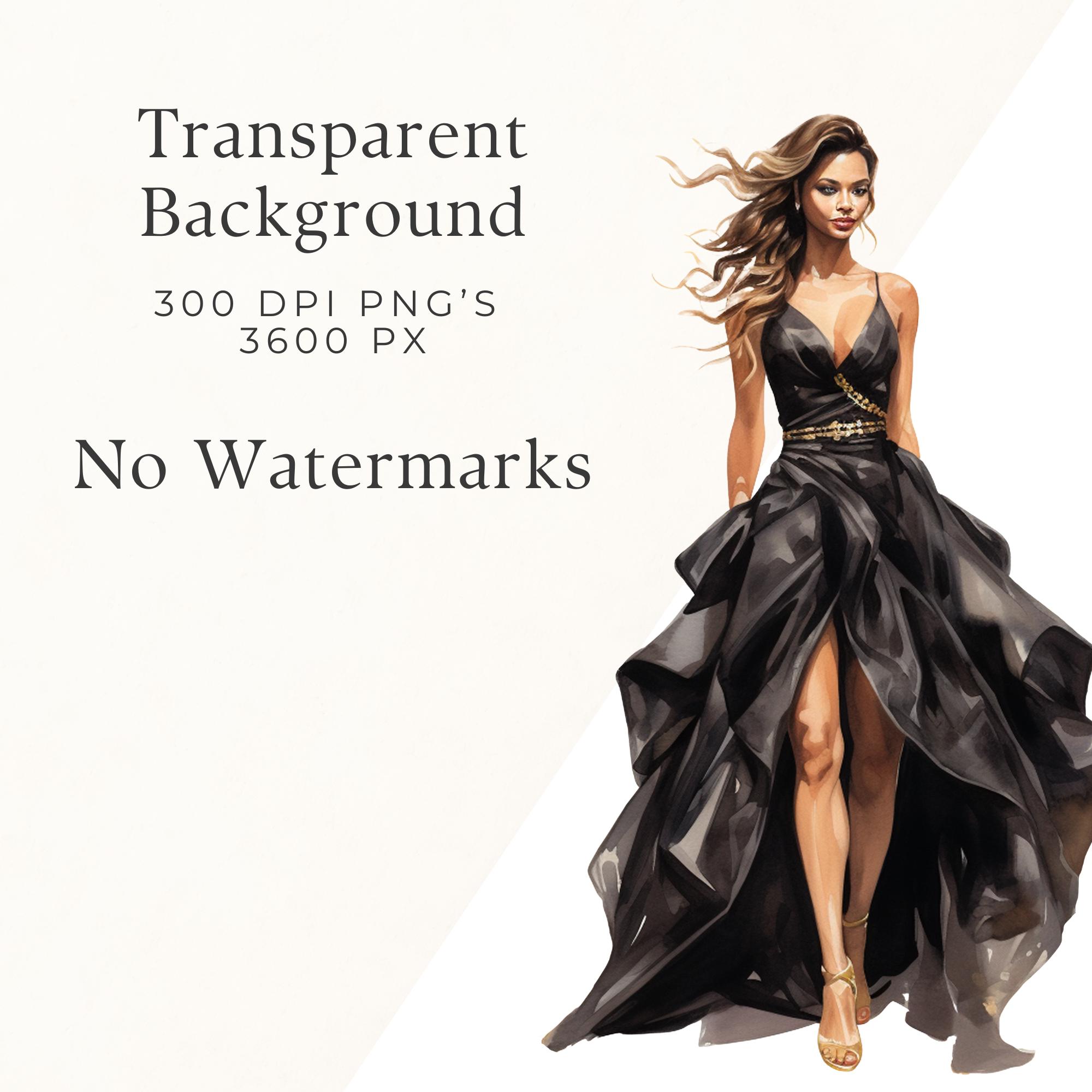 Watercolor Party Girl Clipart, Black Dress Fashion, Cocktail Dress ...
