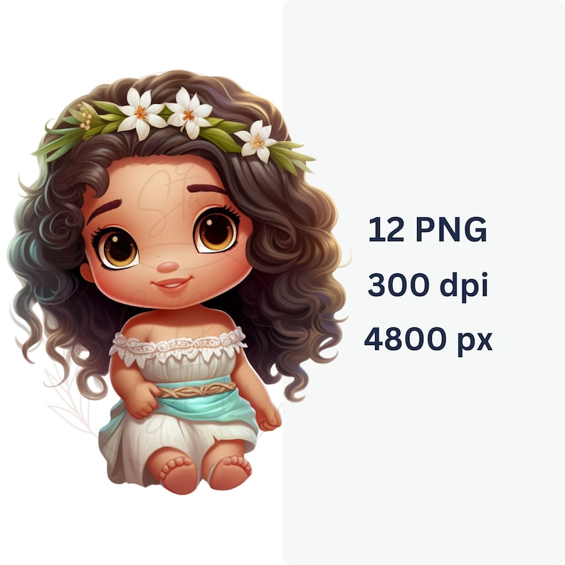Moana Cute Clipart, Set of 12 Kawaii PNG, Chibi, Fantasy Fairytale ...