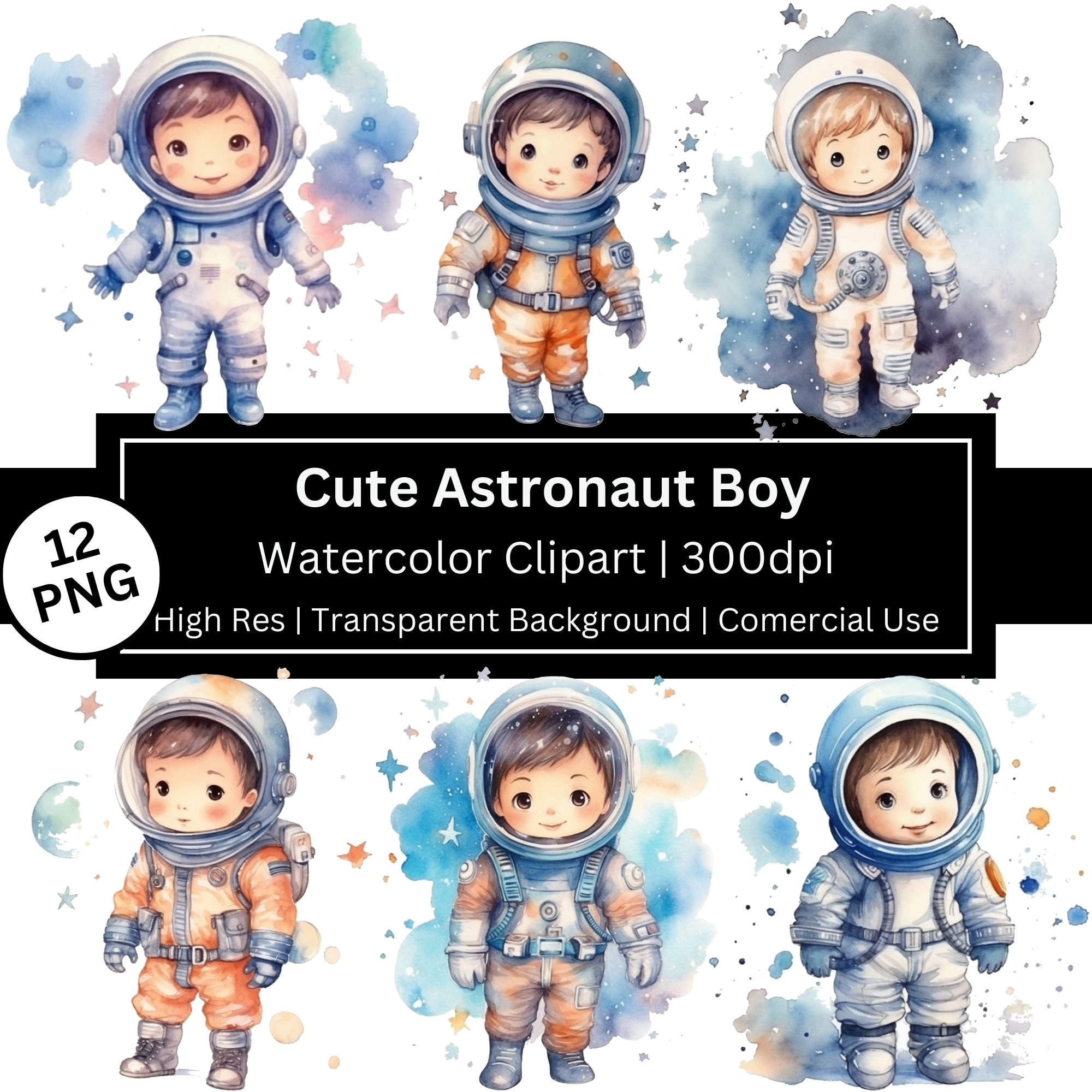 Cute Astronaut Boy Clipart, Kids Watercolor Space Clipart, Nursery ...