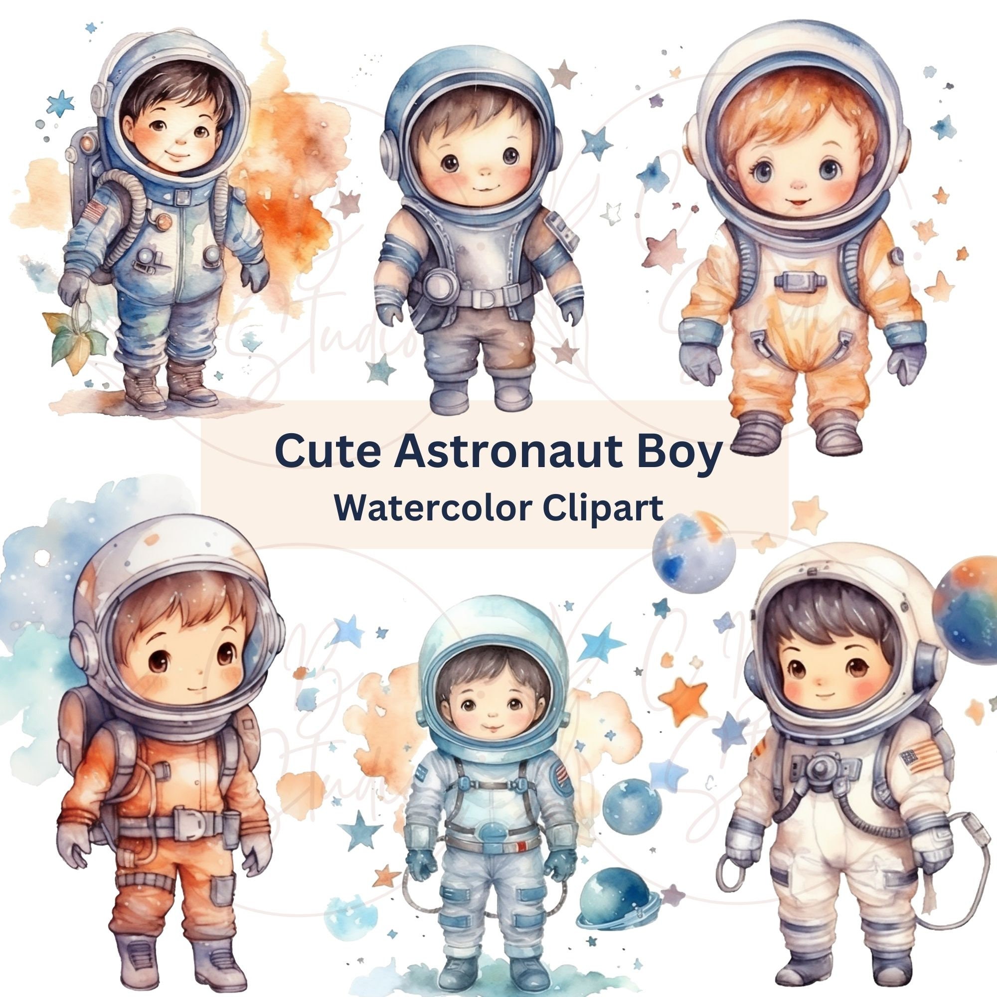 Cute Astronaut Boy Clipart, Kids Watercolor Space Clipart, Nursery ...
