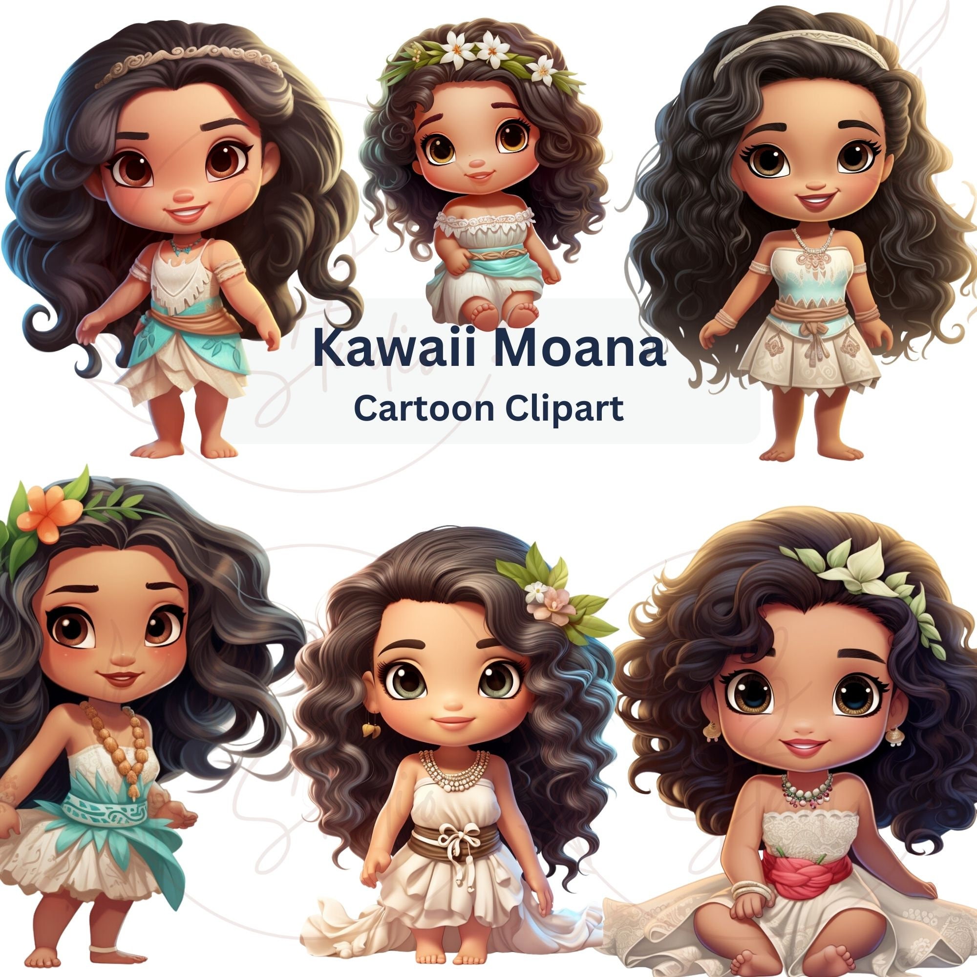 Moana Cute Clipart, Set of 12 Kawaii PNG, Chibi, Fantasy Fairytale ...