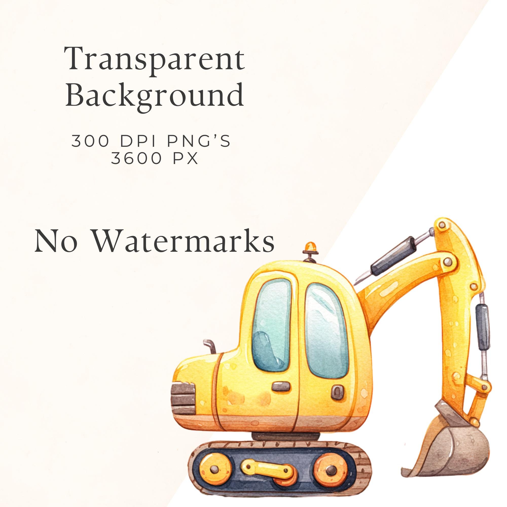Watercolor Construction Clipart, Yellow Vehicles, Boys Nursery ...