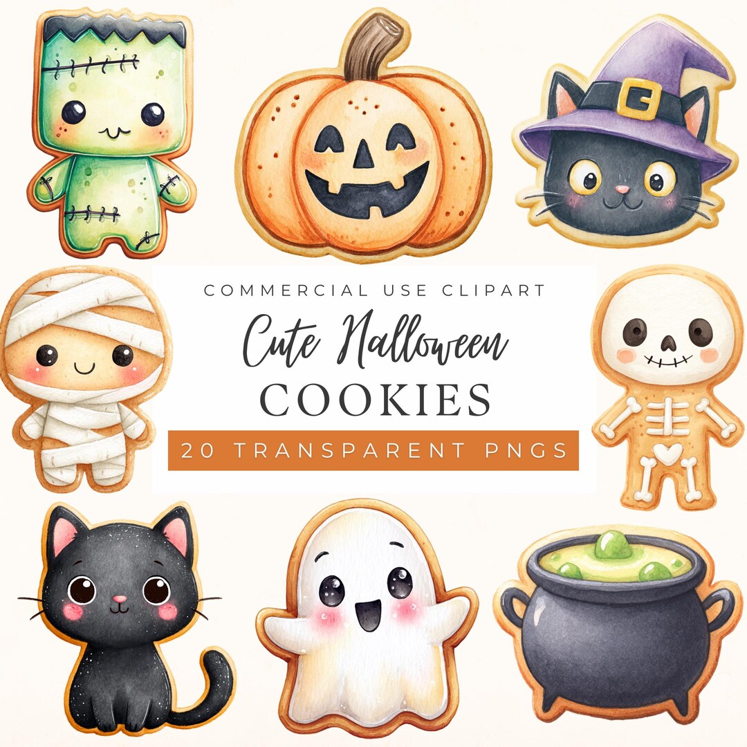 Halloween Cookies Clipart, Spooky Sweets, Watercolor Trick or Treat ...