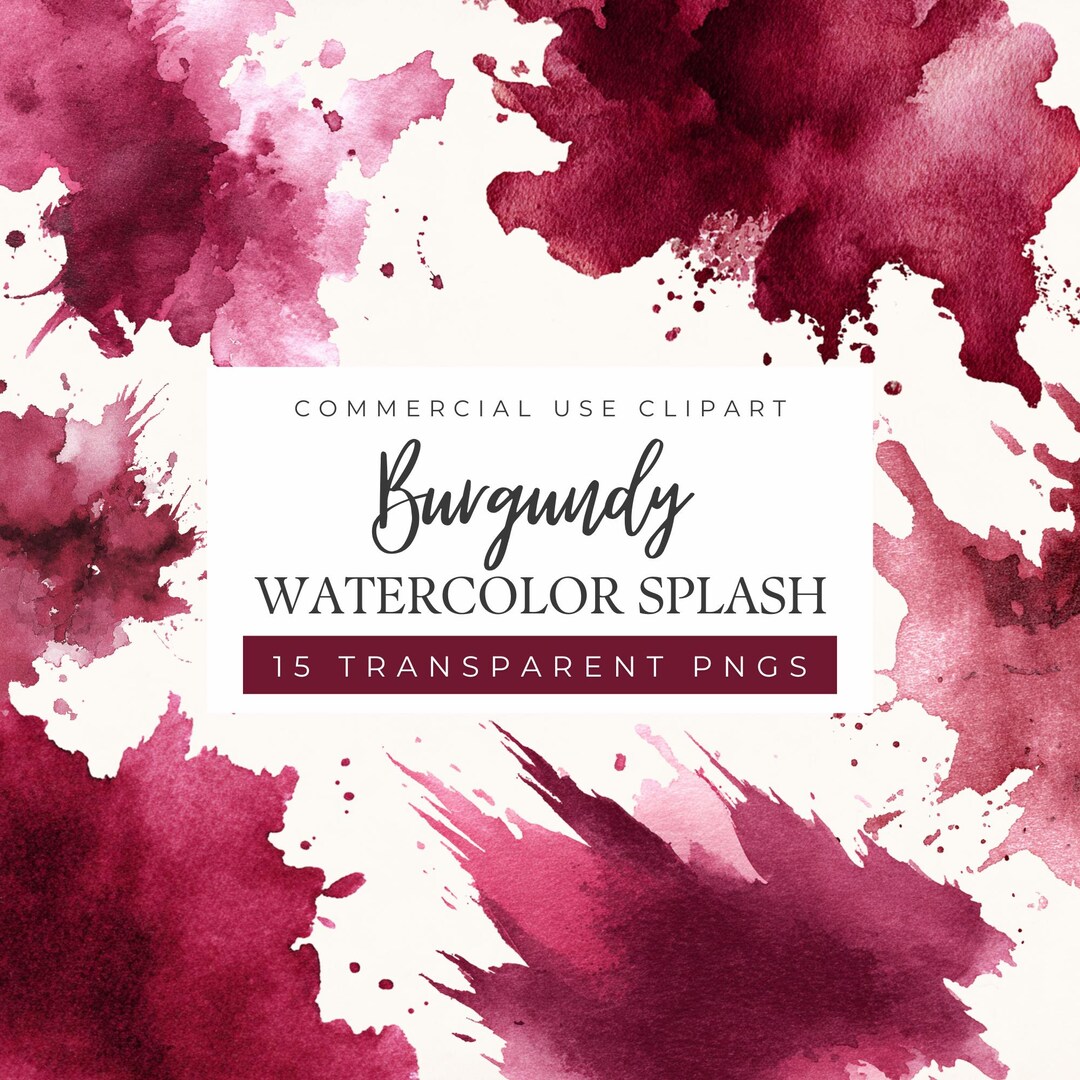 Burgundy Watercolor Splash Clipart, Wine Red Textures, Dark Red Brush ...