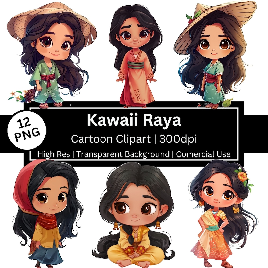 Raya Cute Clipart, Set of 12 Asian Princess Png, Kawaii, Fantasy ...
