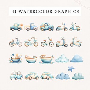 Types of Transport Clipart, Cute Vehicles, Watercolor Transportation ...