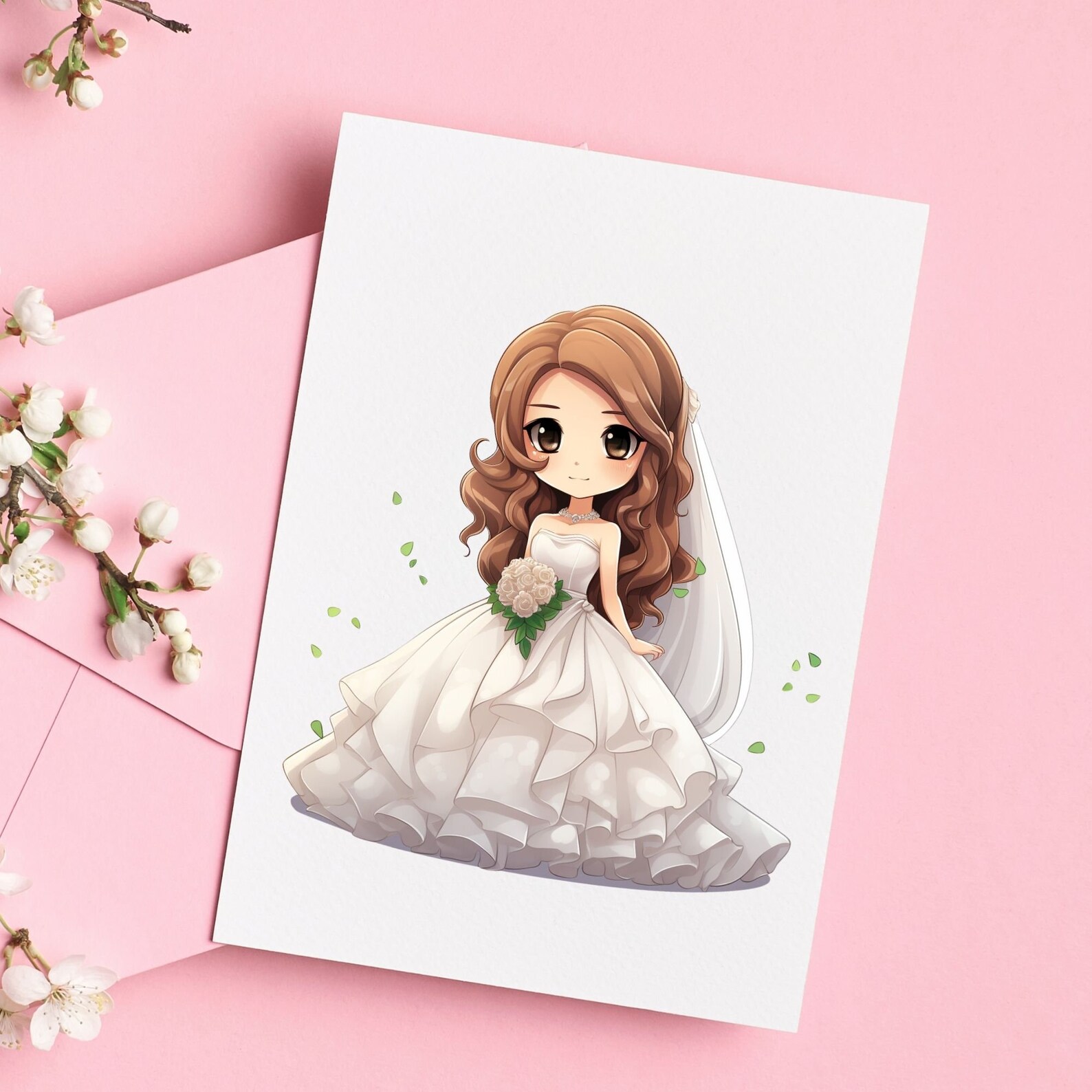 Cute Brunette Bride Clipart, Kawaii Bride, Cute Wedding Graphics ...