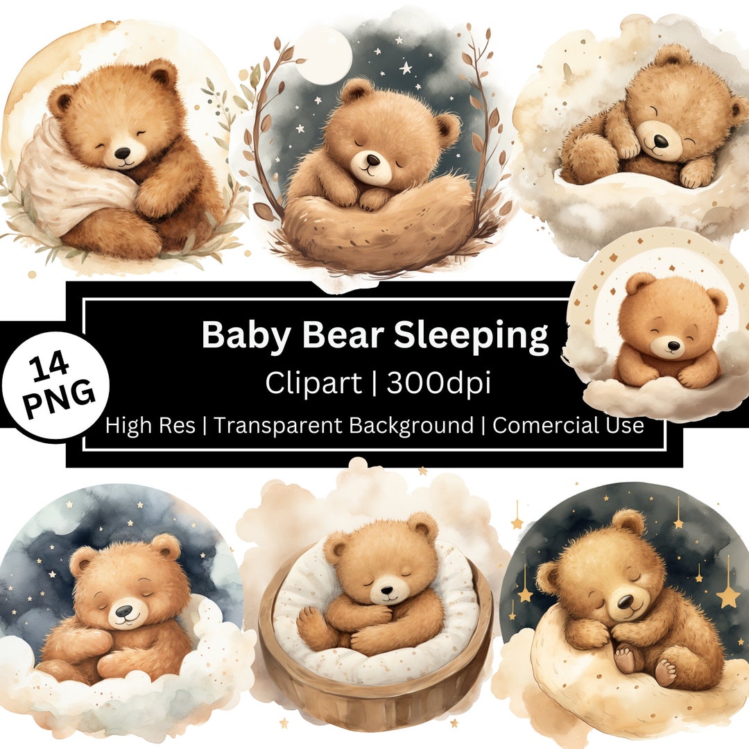 Sleeping Bear Clipart, Cute Watercolor Bear, Enchanted, Baby Shower ...