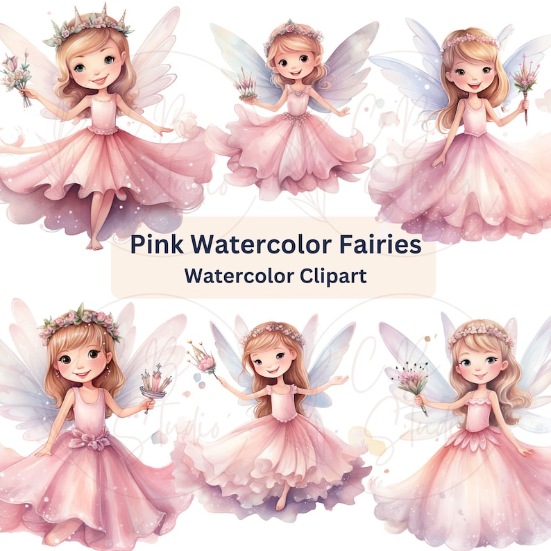 Pink Fairy Clipart, Watercolor Clip Art, Fairy Tale, Enchanted Forest ...