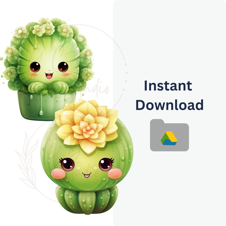 Cute Cactus Clipart, Kawaii Cactus, Adorable Plants Clipart, Chibi ...