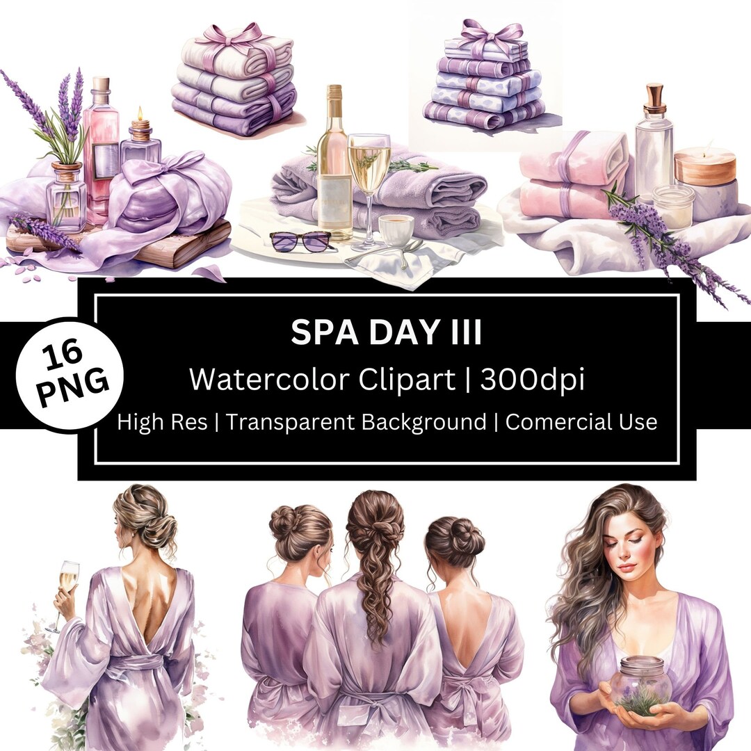 Spa Day Clipart, Lavender, Relax, Watercolor Girls, Terapy, Bath Salts ...