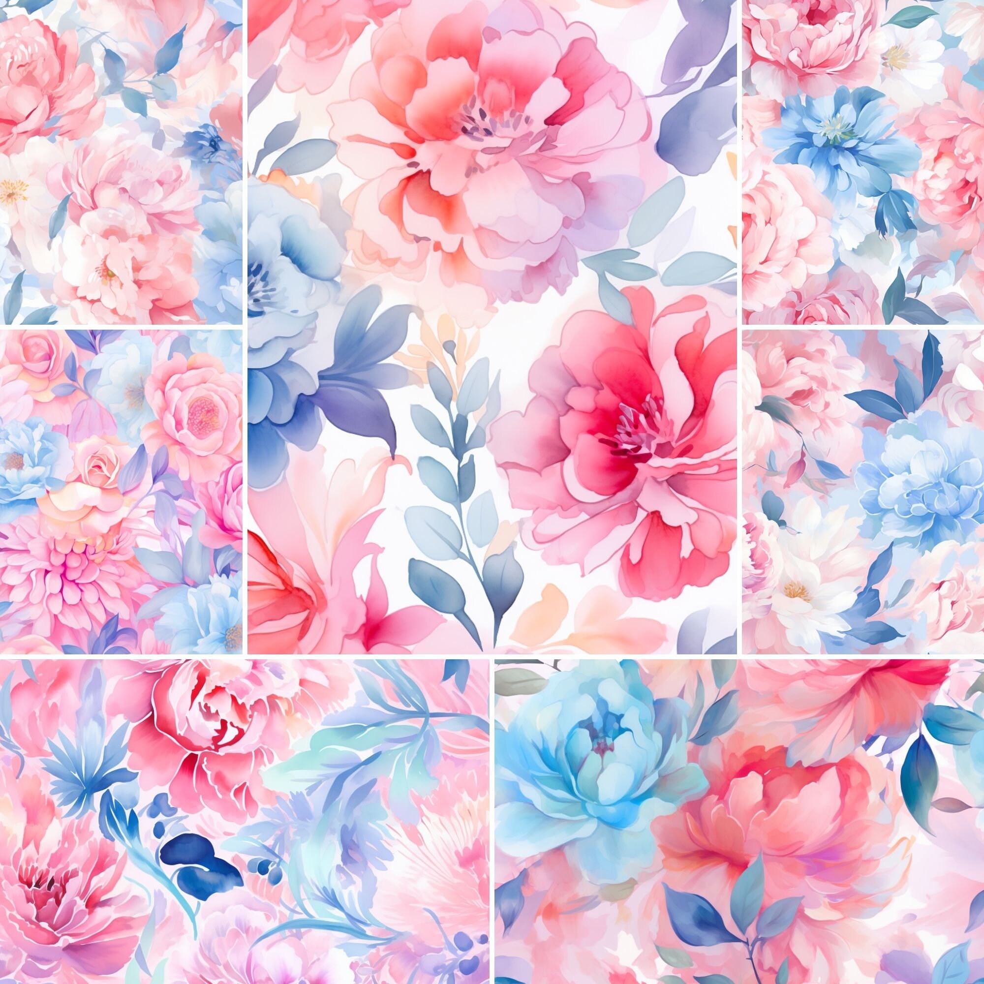 Watercolor Floral Pastel Digital Paper, Set of 20 Seamless Paper ...