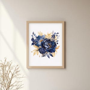 Navy Blue and Gold Floral Clipart: Watercolor Flower Bouquets, Wedding ...