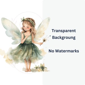 Green Fairies Clipart, Cute Fairy Watercolor Clip Art, Fairy Tale ...