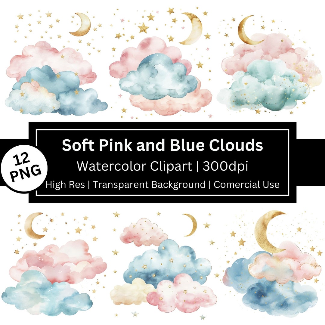 Watercolor Clouds Clipart, Cute Weather Illustration, Commercial Use ...