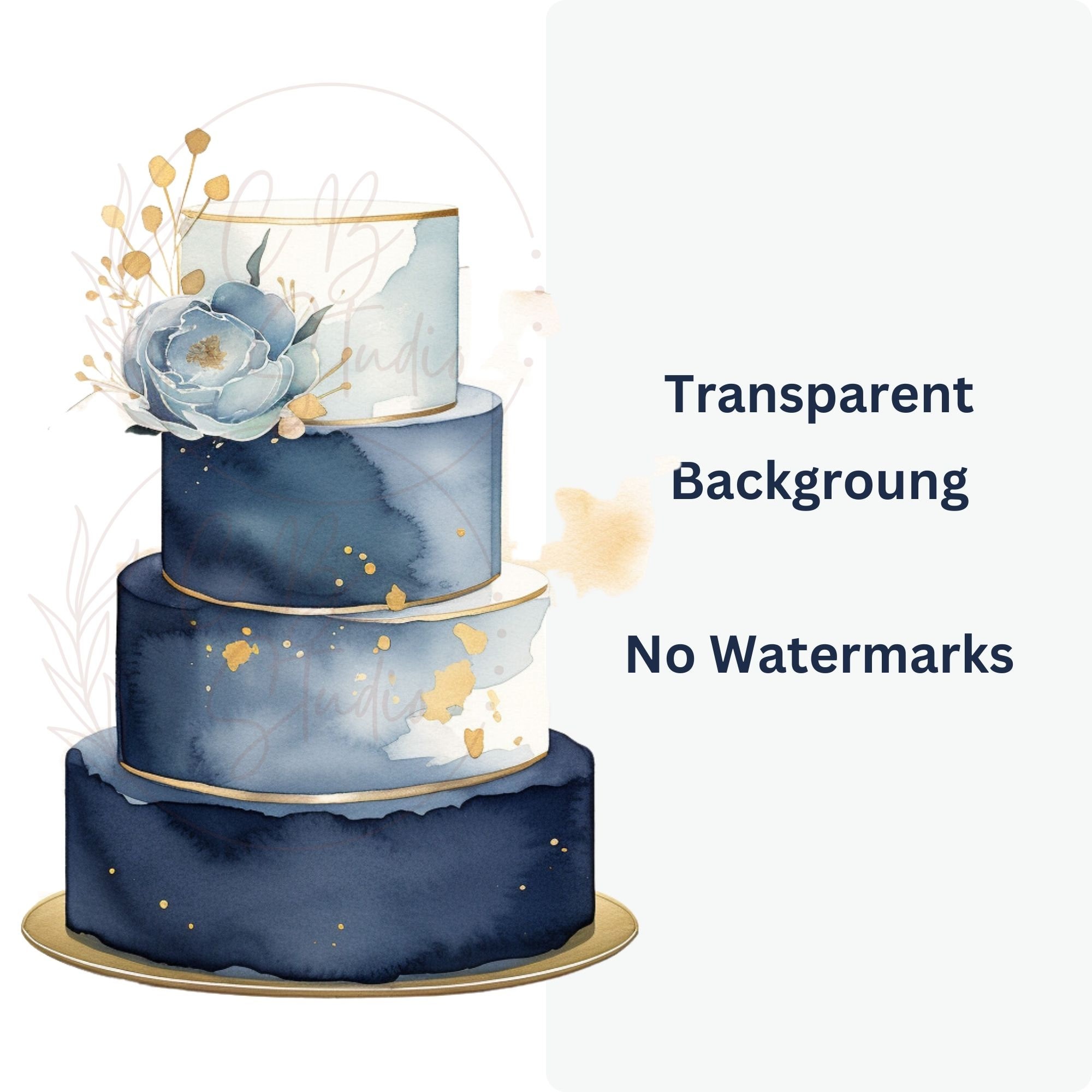 Blue Wedding Cake Clipart, Watercolor Cakes, Sweets Illustration ...