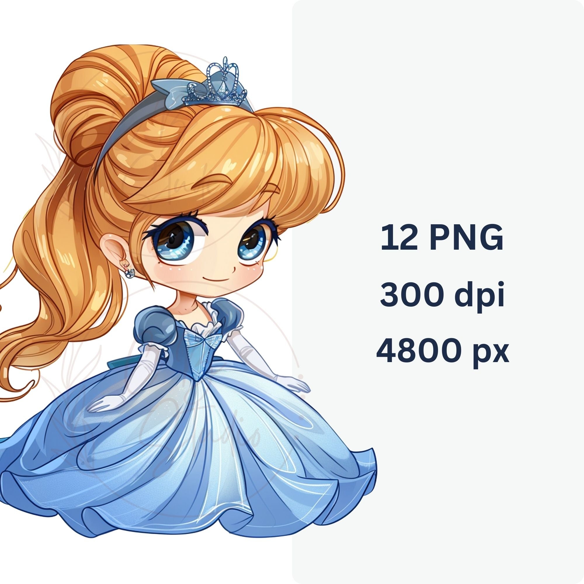 Cinderella Cute Clipart, Set of 12 Fantasy PNG, Blue Princess Fairytale ...