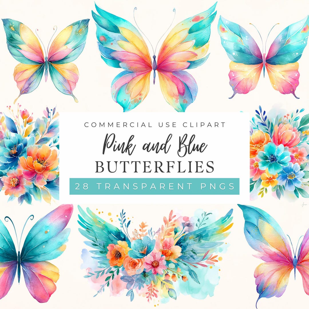 Watercolor Butterfly Clipart: Rainbow Floral, Tropical Garden Designs ...