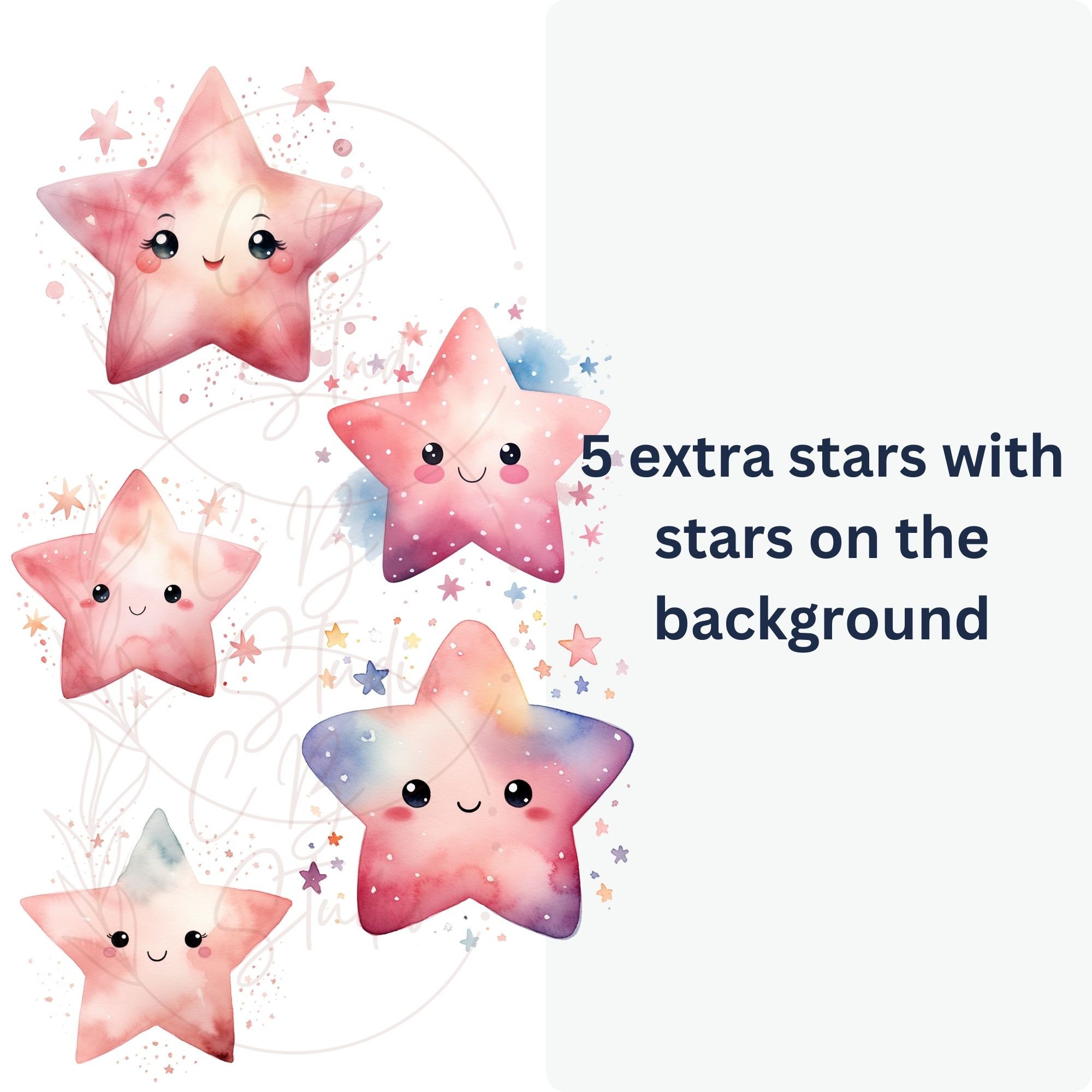 Watercolor Cute Star Clipart, Smilling Stars Illustration, Twinkle ...
