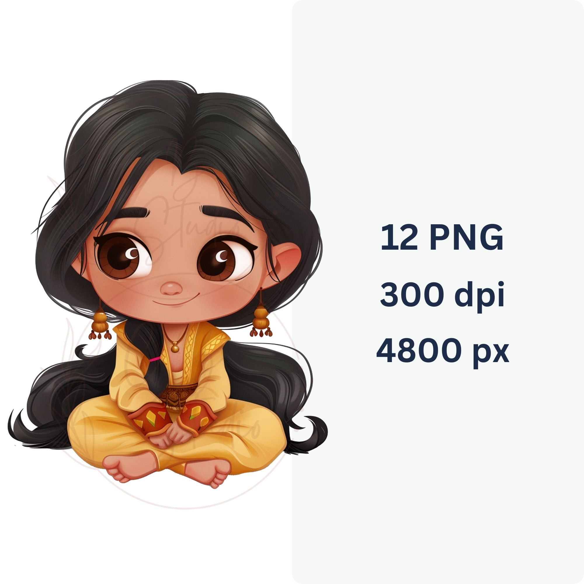 Raya Cute Clipart, Set of 12 Asian Princess Png, Kawaii, Fantasy ...