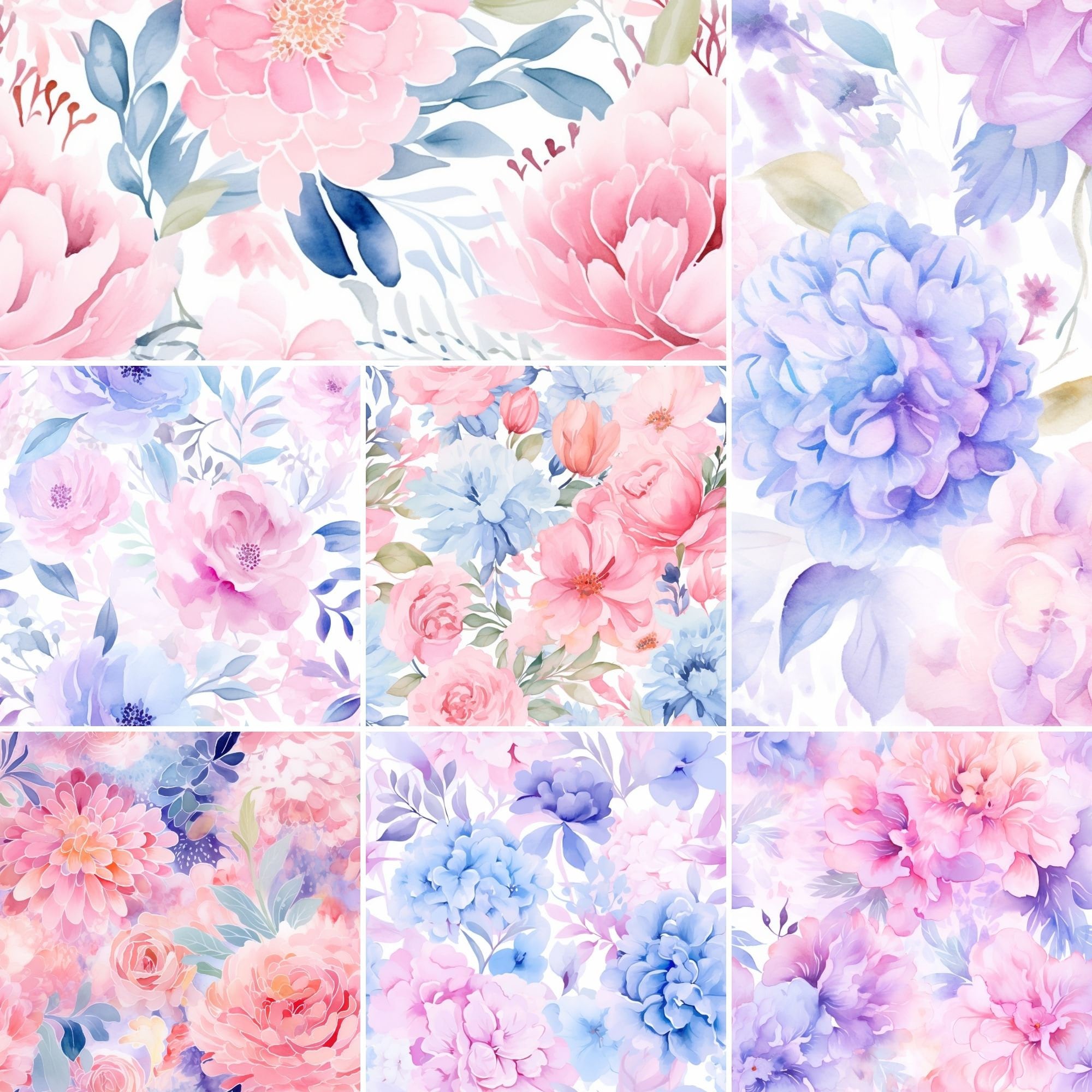 Watercolor Floral Pastel Digital Paper, Set of 20 Seamless Paper ...