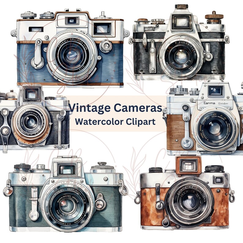 Vintage Cameras Clipart, Old Style Photo, Retro Cameras Watercolor ...